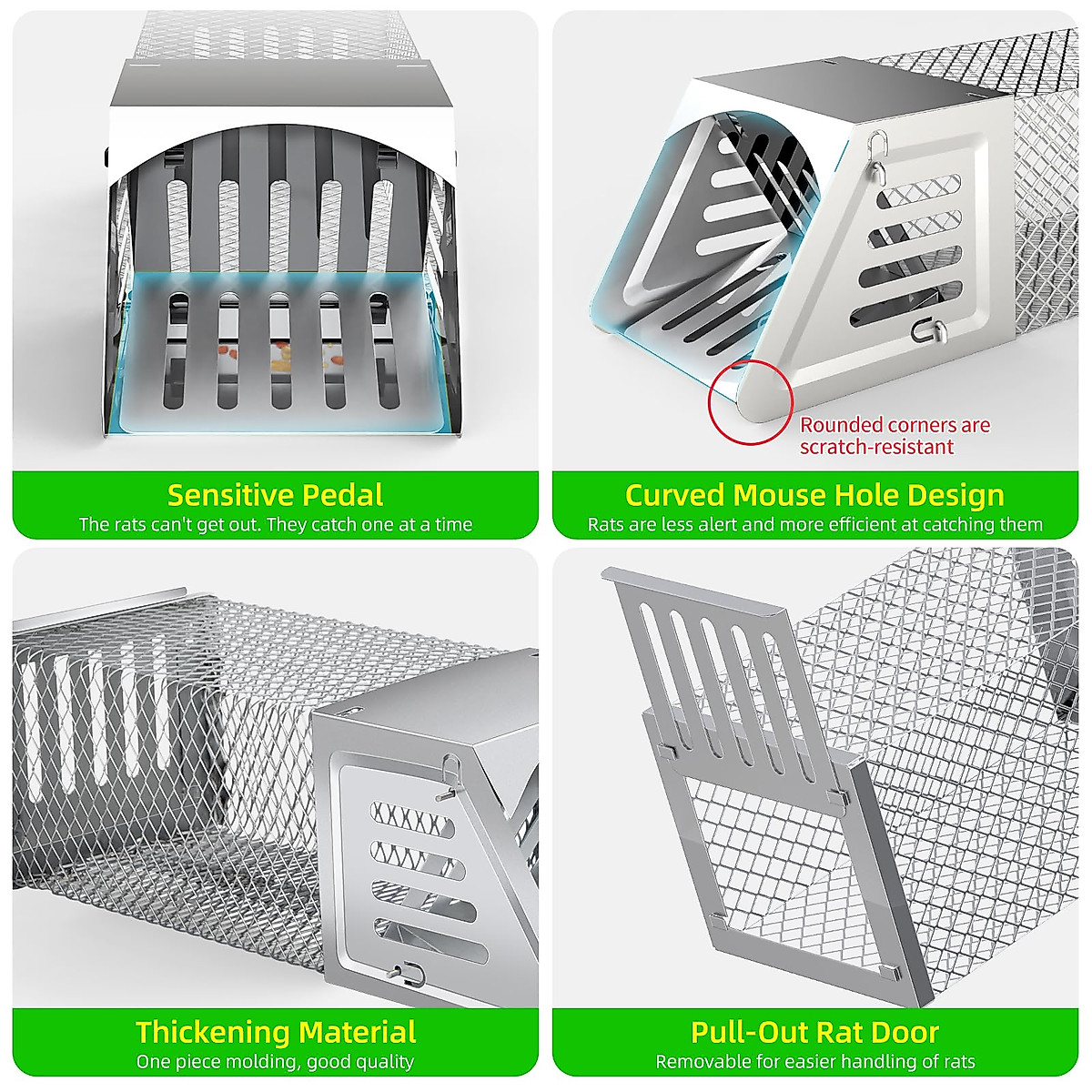 2024 Humane Rat Trap Outdoor Chipmunk Rodent Trap Humane Mouse Trap Indoor Squirrel Trap,Metal Humane Rat Mouse Live Cage Trap,Sensitive Pedal Trigger,Live Animal Trap for Rodents,Mice,Moles,Voles