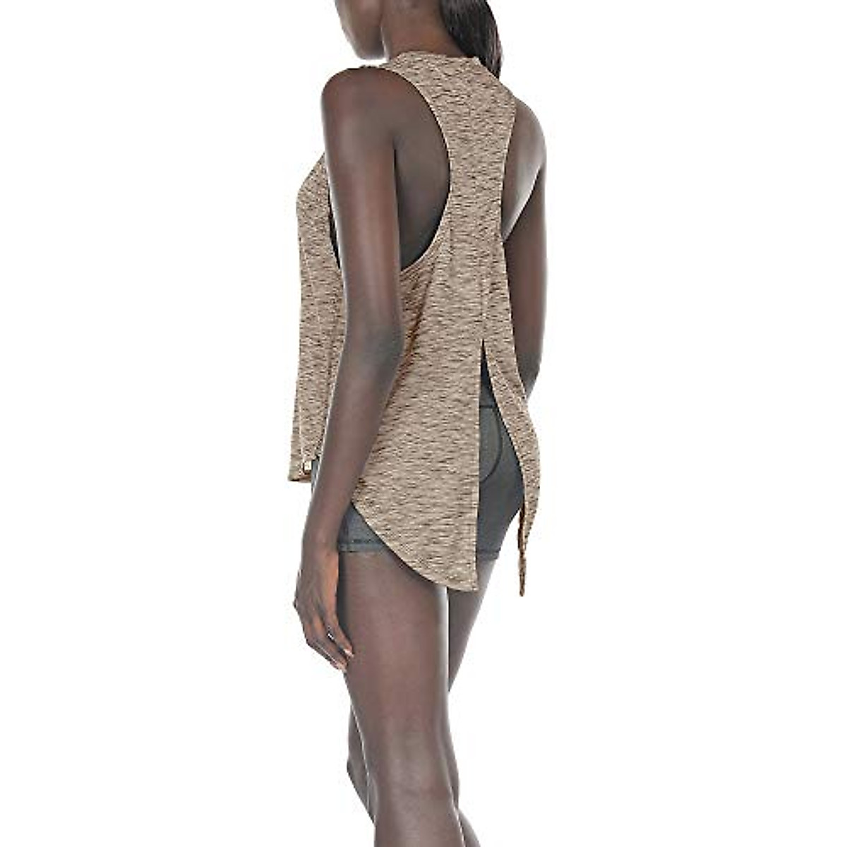 icyzone Workout Tank Top for Women - Tie Back Activewear Exercise Athletic Yoga Tops Running Gym Shirts(Pack of 2) (S, Black/Latte)