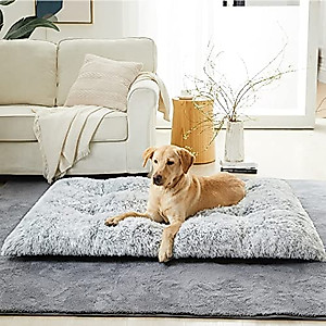BFPETHOME Dog Beds for Large Dogs, Plush Dog Crate Bed Fluffy Cozy Kennel Pad for Sleeping &Ease Anxiety, Washable Dog Mats with Anti-Slip Bottom for Large Medium Dogs (36(35 x 23 inch), Grey)