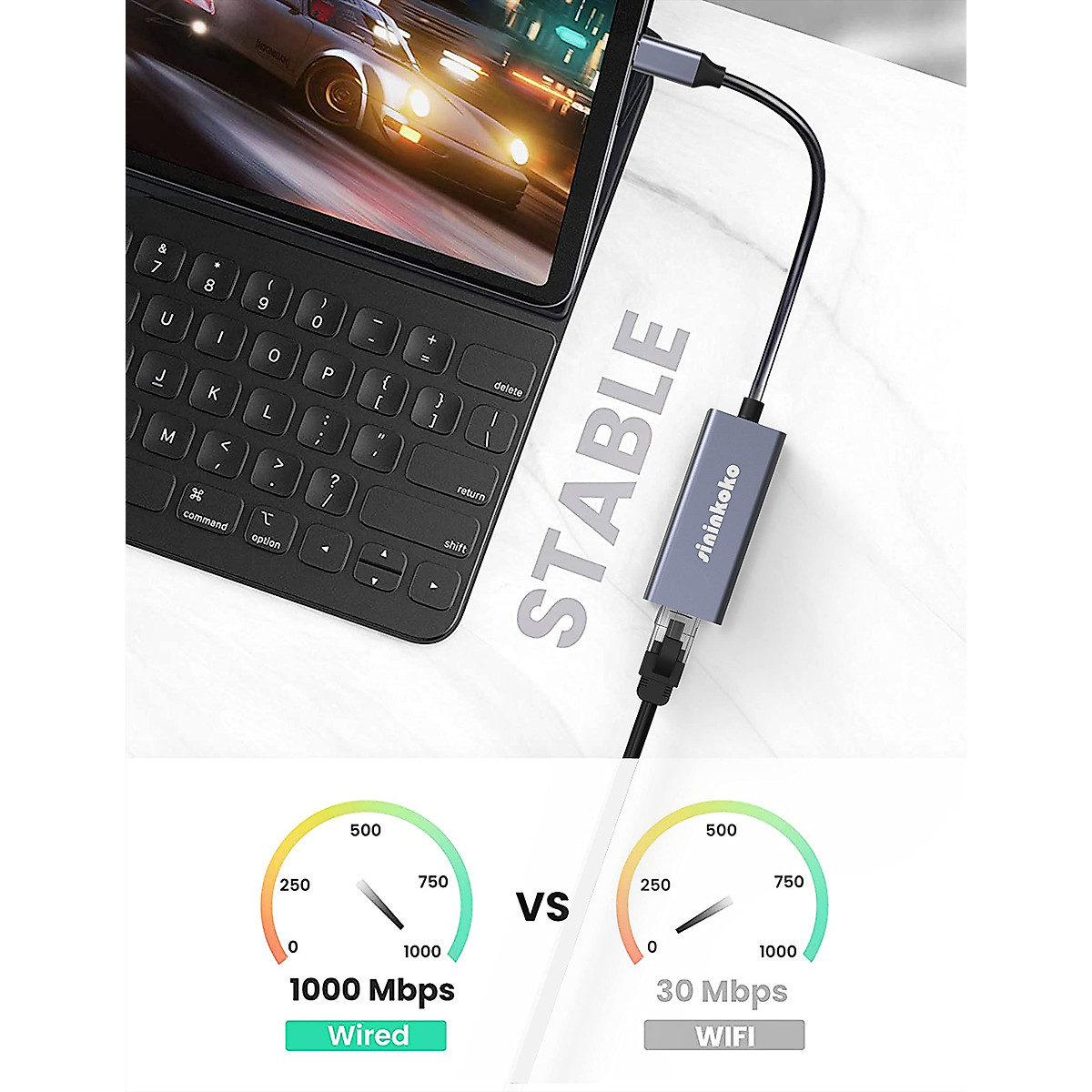 USB C to Ethernet Adapter, sininkoko Driver Free USB C to 100/1000 Gigabit Ethernet LAN Network Adapter,Compatible for MacBook Pro , MacBook Air, iPad Pro, Dell XPS and More