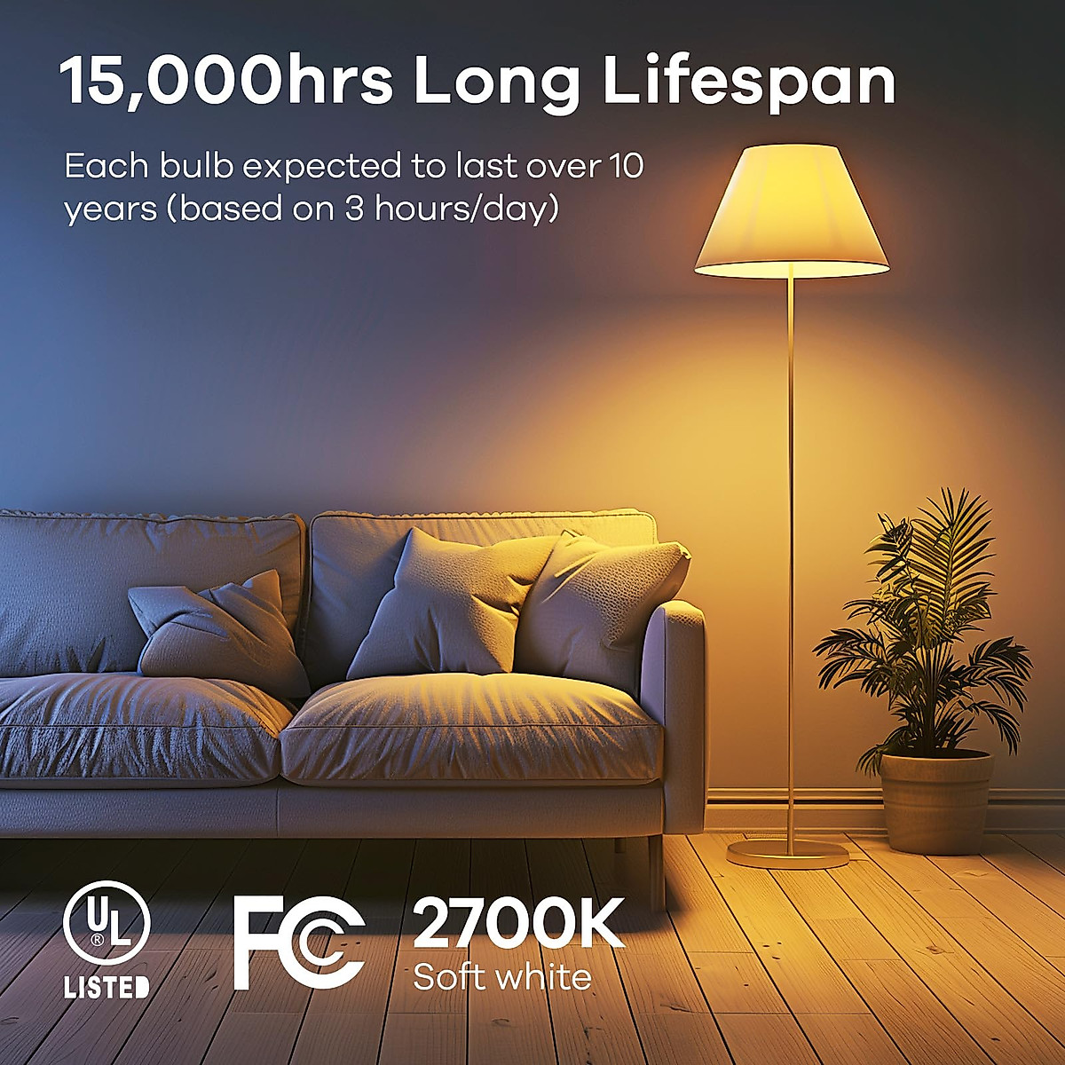 Linkind 75 Watt Equivalent, A19 Dimmable LED Light Bulbs, E26 Base, 2700K Soft White, 13W 1100 Lumens CRI80+ 120V, UL Listed FCC Certified, Pack of 6