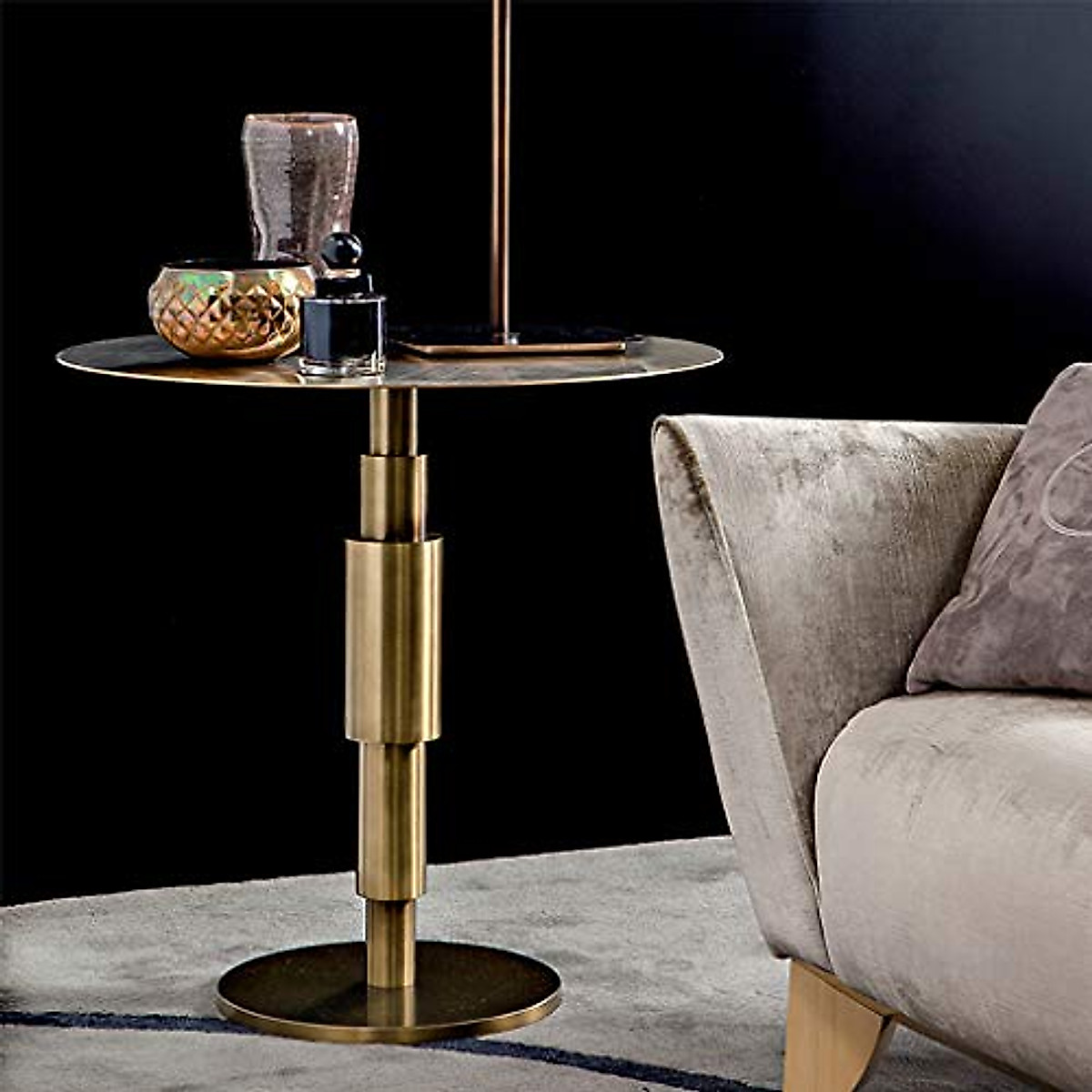Articles for daily use Light Luxury Stainless Steel Round Sofa Side Table Living Room Coffee Table, Metal Frame, Living Room Sofa Side Table bar Small Round Table Coffee Table, Gold