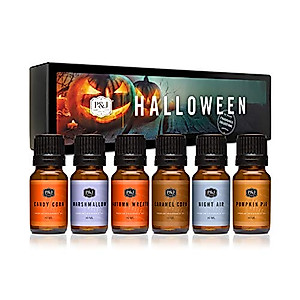 P&J Fragrance Oil Halloween Set | Autumn Wreath, Pumpkin Pie, Candy Corn, Marshmallow, Night Air, and Caramel Corn Candle Scents for Candle Making, Freshie Scents, Soap Making Supplies