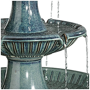 Modern Outdoor Cascading Floor Water Fountain with LED Light 3-Tier Teal Blue Ceramic 46" for Yard Garden Patio Backyard Deck Home Lawn Porch House Exterior Balcony - John Timberland