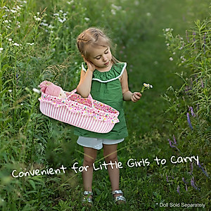 June Garden Cozy Dream Doll Bassinet - Baby Doll Portable Carrier - Fits for American Girl Dolls up to 14" - Soft Pillow & Safety Buckle Included