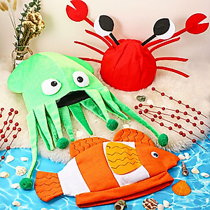 Kasyat 3 Pcs Octopus Clown Fish Crab Hats Ocean Sea Animal Hats Halloween Hat Crazy Costume Hat for Photo Booth Cosplay Funny Party