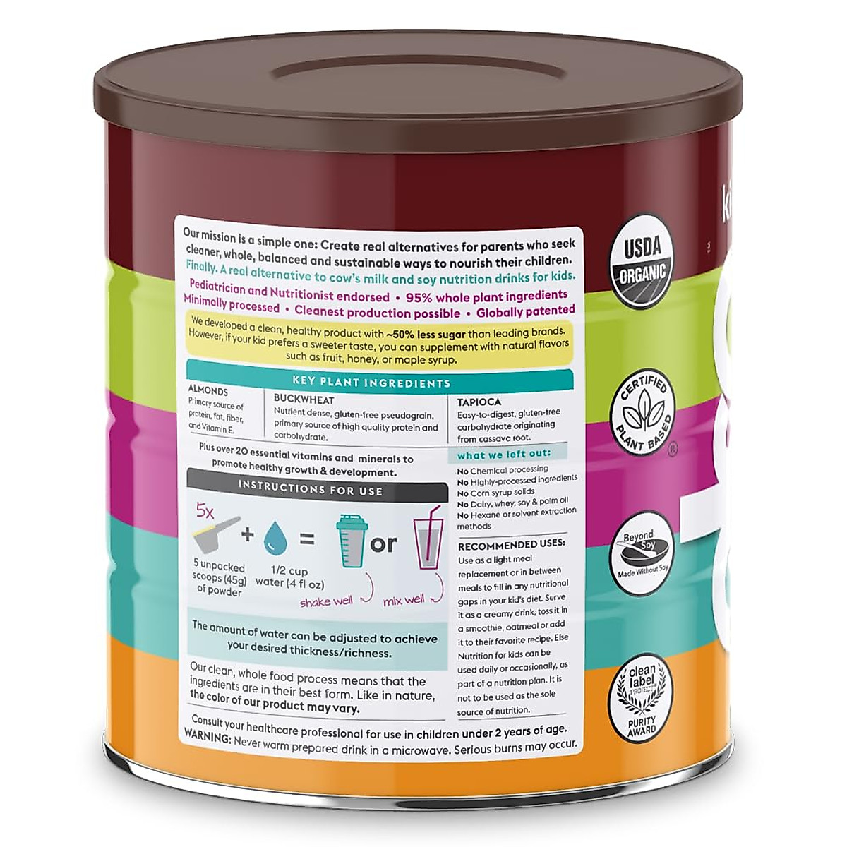 ELSE NUTRITION Plant-Based Kids Protein Shake Powder for Ages 2-12. Dairy-Free Kids Complete Nutrition Drink Mix with Essential Amino Acids, 25 Vitamins & Minerals, Chocolate, 1- Pack