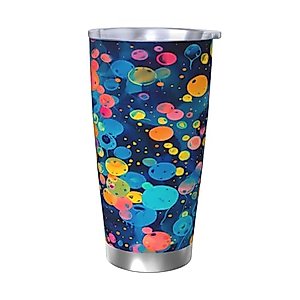 AYCZN Fluorescent Spots 20 OZ Tumbler Stainless Steel Travel Coffee Mug, Colorful Insulated Water Bottle with Lid and 2 StrawsLeakproof Thermal Cup