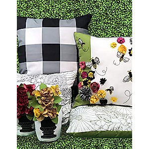 Edie At Home Fine Line Floral Embroidered Indoor & Outdoor Decorative Pillow, 18x18, Leaf/White