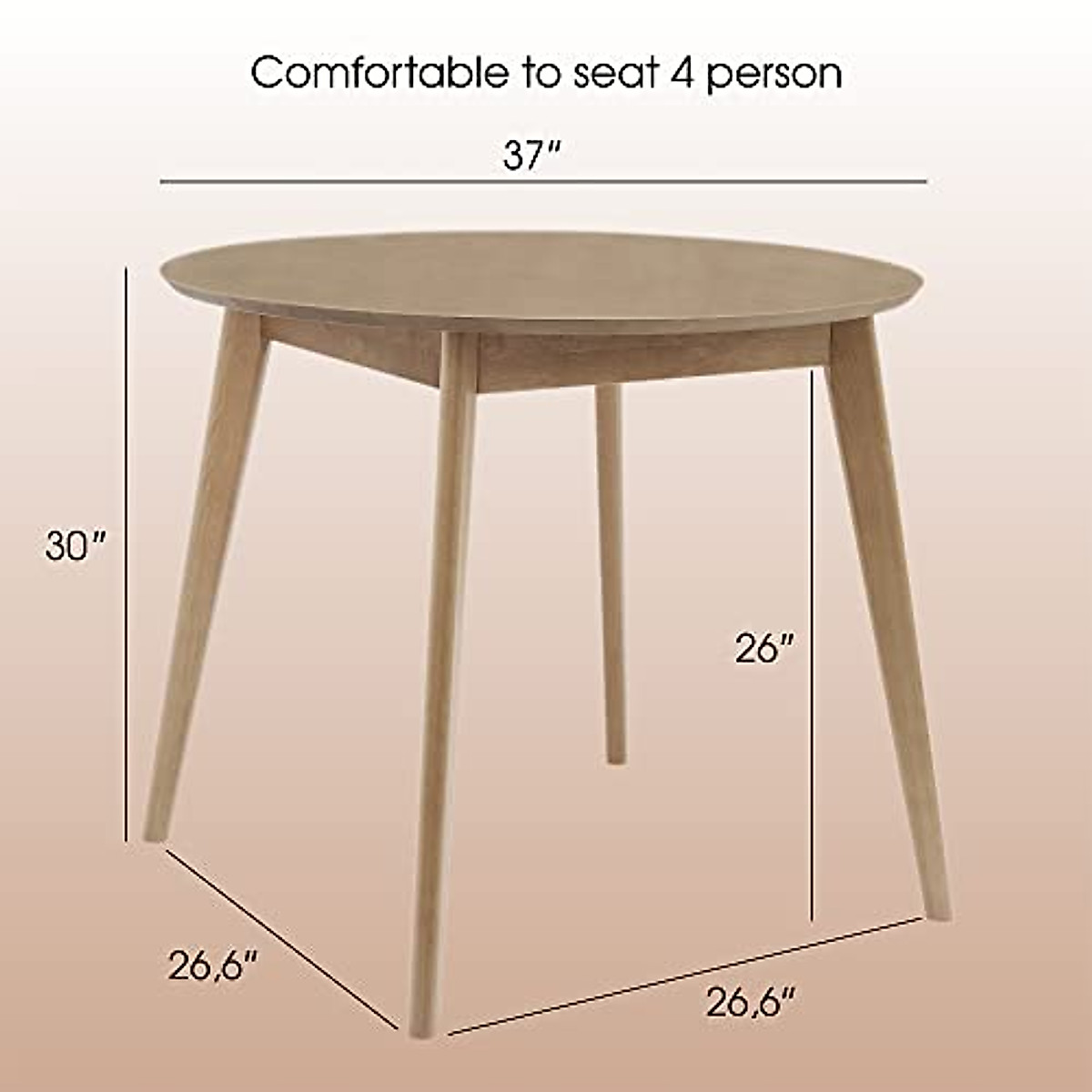 DAIVA CASA Orion 37 inch Round Wooden Dining Table Birch Circle Dinner Table Solid Wood Kitchen & Dining Room Tables/Scandinavian Furniture Mid Century Modern Table Brown Small Dining Room Table