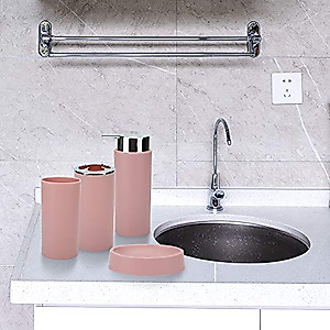 Otostar 6 Piece Bathroom Accessories Set Plastic Bath Accessories Lotion Bottles,Toothbrush Holder, Soap Dish,Toilet Brush with Holder,Trash Can,Tooth Mug Decorative Housewarming Gift (Pink)