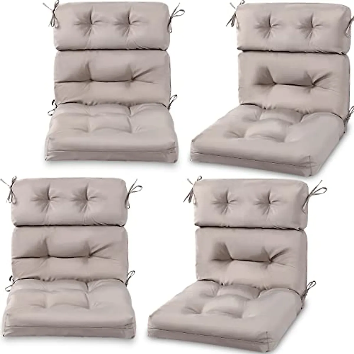 Geelin High Back Patio Chair Cushion Indoor Outdoor Seat Back Chair Cushions Tufted Patio Waterproof Rocking Pads Weather Replacement for Furniture(Khaki,4 Pcs)