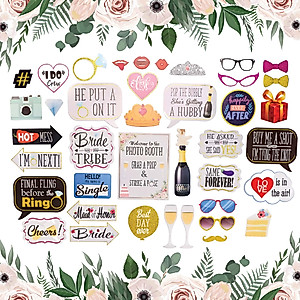 Bridal Shower Photo Booth Props - 41-pc Photo Booth Kit with 8 x 10-Inch Sign, 60 Adhesive Pads, 45 Sticks - Team Bride Photo Booth Props - Bachelorette Props Photo Booth