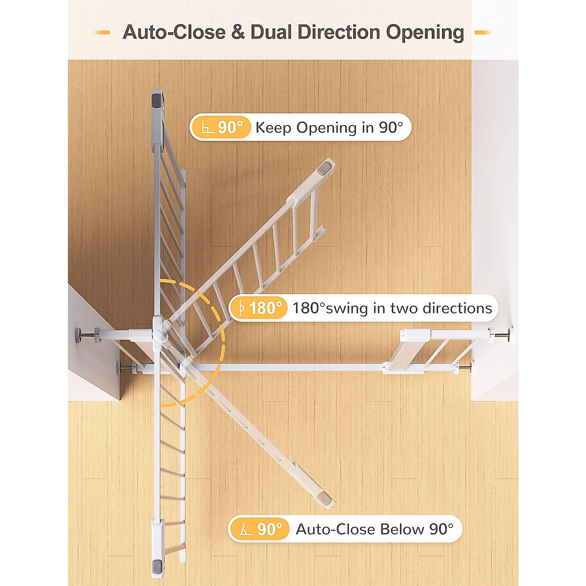Tokkidas 29.5"-40.6" Auto Close Baby Gate, Extra Wide Child Gate with Door, Easy Walk Thru Dog Gate for Stairs, Doorways, House, Includes 2.75" & 5.5" Extension, Pressure Mounted Kit NO Drilling