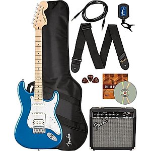 Fender Squier Affinity Stratocaster HSS - Lake Placid Blue Bundle with Frontman 10G Amplifier, Instrument Cable, Gig Bag, Strap, Picks, and Austin Bazaar Instructional DVD