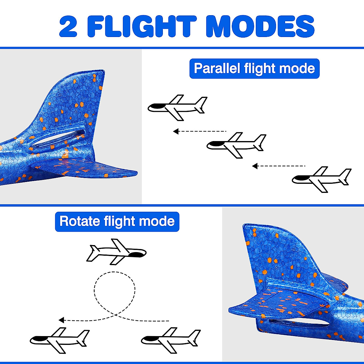 IJO 4 Pack LED Light Airplane Toys-17.5" Large Throwing Foam Plane-2 Flight Modes Glider Plane-Outdoor Flying Toys for Kids-Flying Toys Gift for Boys Girls 3 4 5 6 7 8 9 Years Old