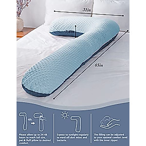 AngQi Full Body Pregnancy Pillow, Pregnancy Pillows for Sleeping, L Shaped Body Pillows for Adults, Maternity Pillow for Side Sleepers with Minky dot & Velvet A/B Side Cover, Dot White & Blue