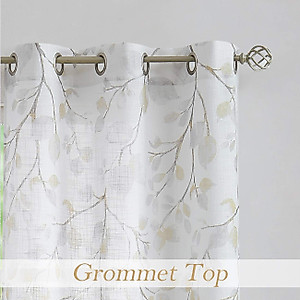 Yellow Leaf Floral Print Metallic Sheer Window Curtain Panel Autumn Fall Leaves Sparkling Decorative 6 Grommets Top Drapes for Rustic Living Room Bedroom Farmhouse Curtains, Gold, 40"x95"x2