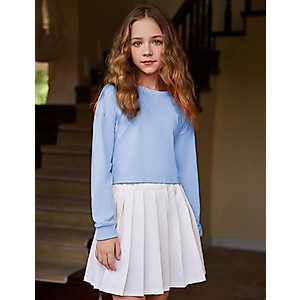 Arshiner Girls Crop Tops Kids Long Sleeve Pullover Sweatshirts Girls Cropped Crewneck Sweatshirt Girls Light Blue Sweatshirt 9 Year Old Girl Clothes