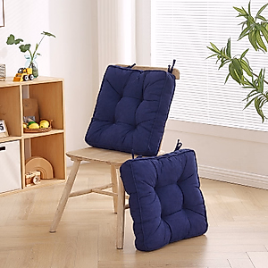 Tiita Chair Pads Cushions 18x18 Inch, Square Floor Pillows Pad for Patio Outdoor Furniture, Kitchen Dining Chairs with Ties Set of 2, Navy Blue