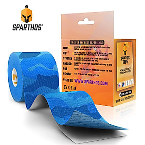 Sparthos Kinesiology Tape [Electric Blue Camo - 16.4ft Uncut Roll] x Ice Packs for Injuries [Size Medium + Cover]