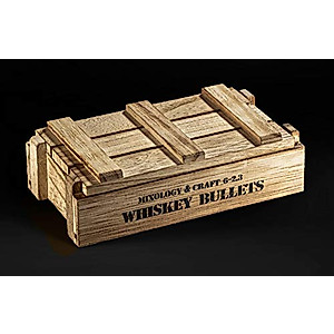 Whiskey Stone Bullets Gift Set - Stainless Steel Bullet shaped Whiskey Stones in a Wooden Army Crate | Reusable Bullet Ice Cube for Whiskey | Whiskey Gift Set for Men, Dad, Husband, Boyfriend (Silver)