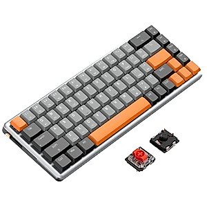 Gaming Keyboard, 65% Low Profile Wireless Mechanical Keyboard with Red Switch, Bluetooth 5.0/ 2.4G/ Wired RGB Lighting Keyboards for Travel Office PC, Compatible with Mac OS and Windows, Volume Slider