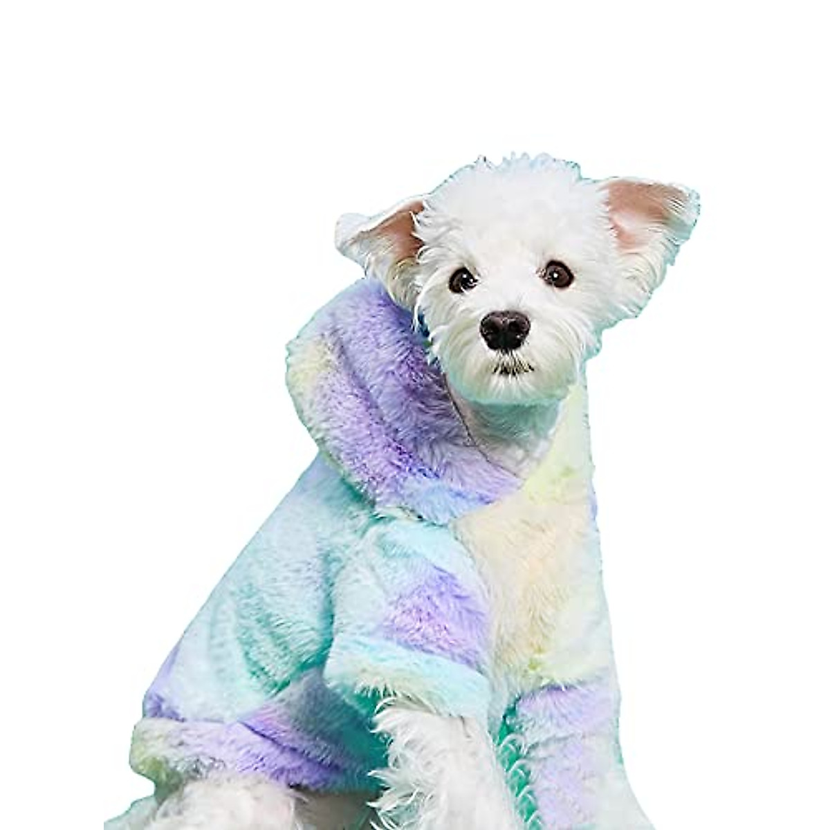 QWINEE Tie Dye Dog Coat,Dog Warm Soft Winter Hoodie,Puppy Sweatshirt Clothes for Cat Small Medium Dog Girl Boy Multi-Colored Medium