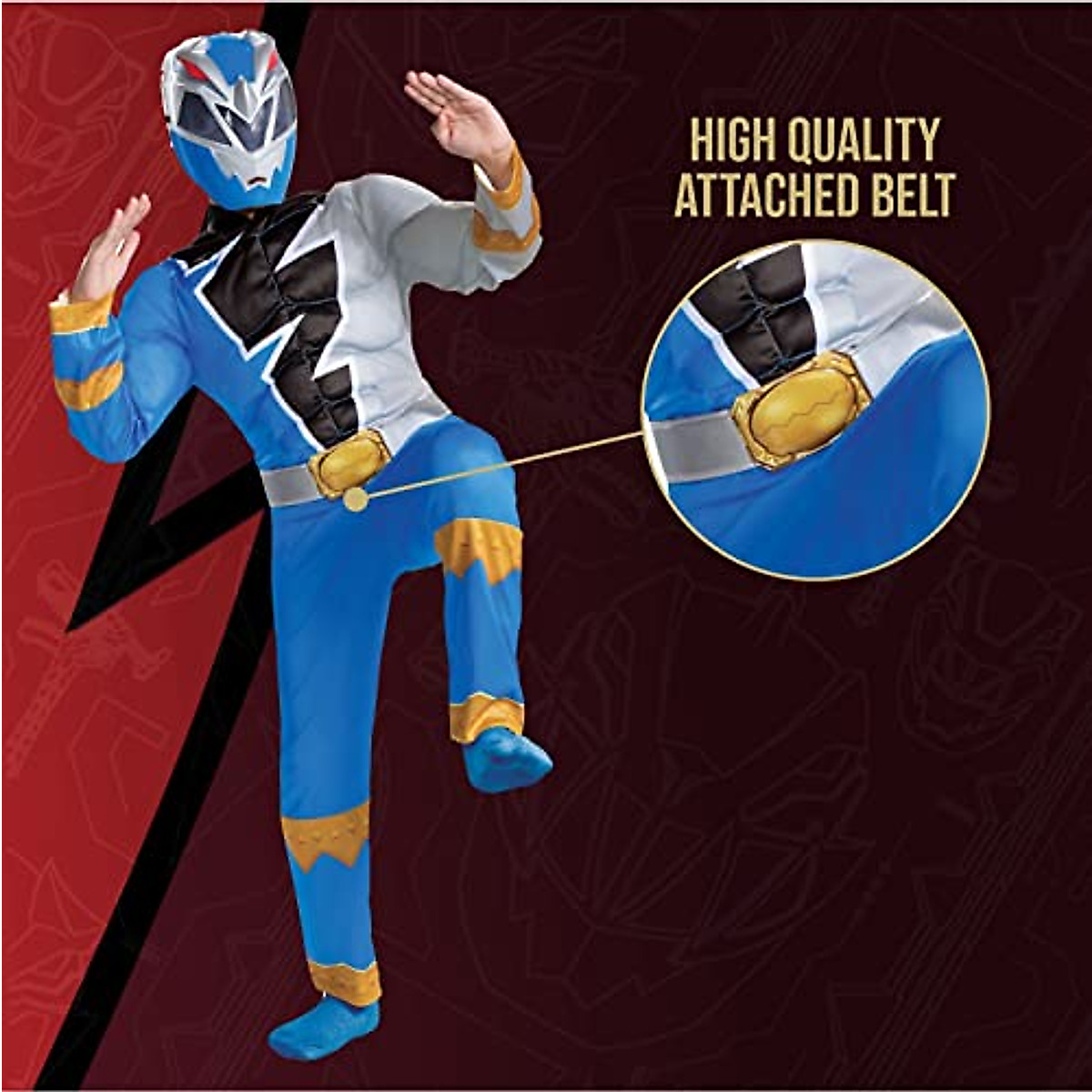 Blue Power Ranger Costume for Kids, Official Power Rangers Dino Fury Outfit with Mask, Child Size Small (4-6)