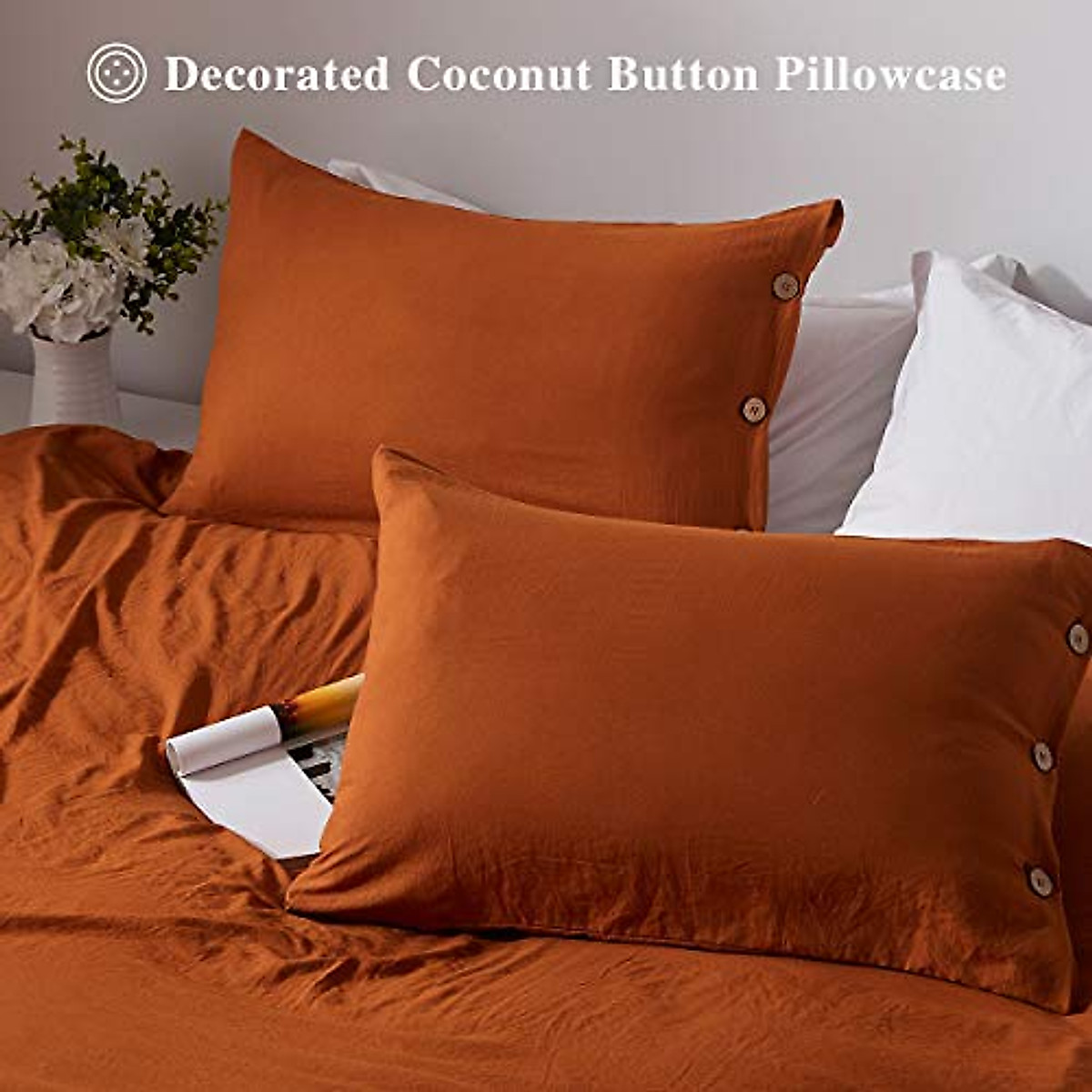 SunStyle Home Twin Size Duvet Cover Set with Buttons Closure Umber, 2 Pieces Solid Color Ultra Soft Skin-Friendly Comforter Cover Set (1 Duvet Cover +1 Pillowcase)