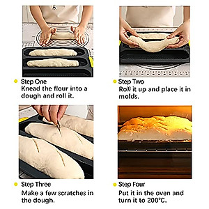 loaf pan atrccs Set of 1 with four buns French bread loaf pan bread pan non-stick pan easy to release household silicone food baking breakfast afternoon tea romantic dinner tool (black)
