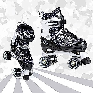 Kuxuan Skates Boys and Girls Camo Adjustable Roller Skates with Light up Wheels, Fun Illuminating Roller Blading for Kids Girls Youth - Medium