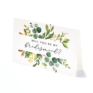 14 Greenery Bridesmaid Proposal Folded Cards and Envelopes, Includes Envelopes 8 Will You Be My Bridesmaids, 2 for Matron of Honor, 2 for Maid of Honor & 2 for Flower Girl Watercolor Flower