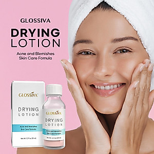 Glossiva Drying Lotion – Acne Spot Treatment, Blemish & Pimple Drying Solution with Overnight Results – 1.23 Fl Oz