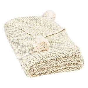 Safavieh Home Collection Mari Boho Beige/Gold Cotton 50 x 60-inch Tassel Sofa Chaise Lounge Club Chair Living Room Bedroom Decorative Throw Blanket THR235A-5060