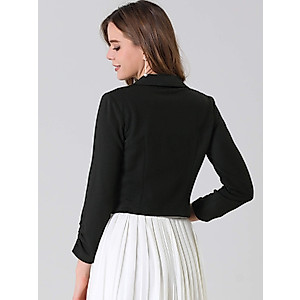 Allegra K Women's Notched Lapel Ruched Sleeve Jackets Business Cropped Blazer Small Black