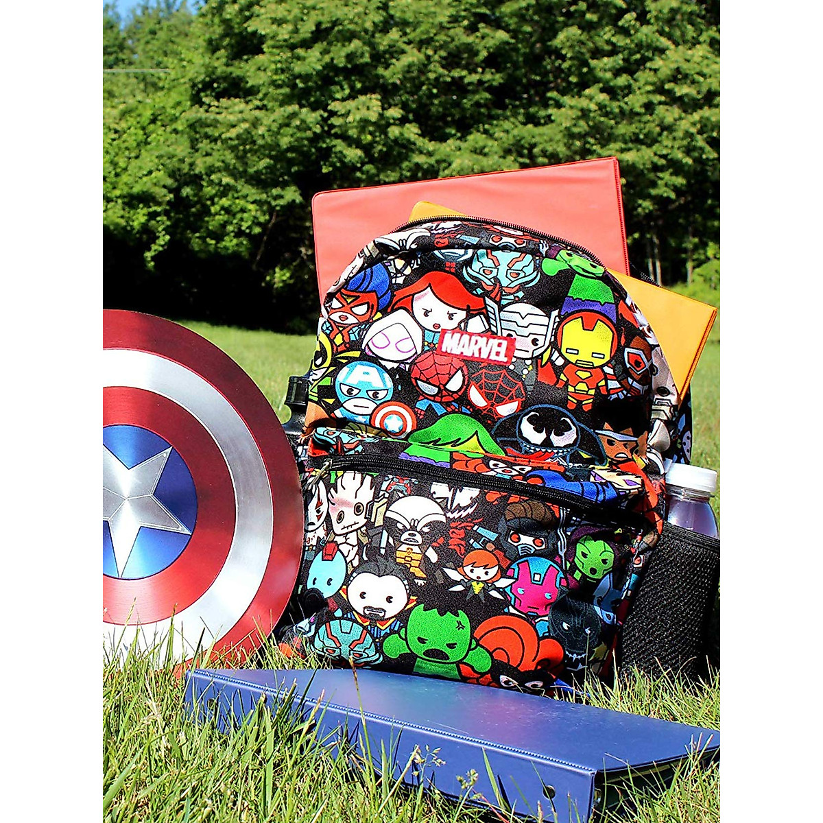 Marvel Kawaii Avengers Boys Girls 16" School Backpack (One Size, Black/Multi)