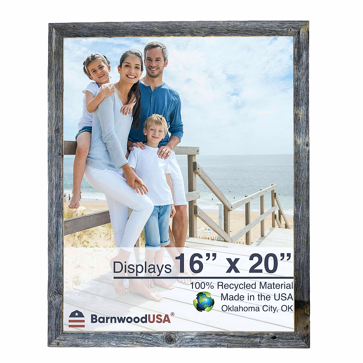 BARNWOODUSA Farmhouse 16x20 Picture frame 1 1/2 inch Molding 100% Reclaimed Wood Rustic Natural Weathered Gray