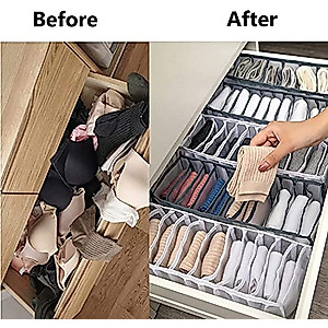 Upwsma Underwear Drawer Organizer Set, Foldable Underwear Storage Divider Boxes Includes 6/7/11 Cell Collapsible Closet Compartments for Socks, Bras, Underwear, Ties, Lingerie, Scarves (Black, 3 Set)