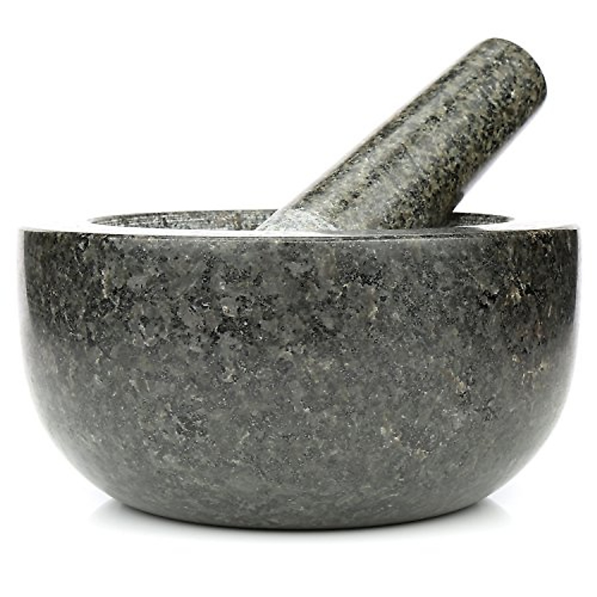 H&S Pestle and Mortar Set Large Premium Solid Granite Stone Black - 16cm(6.3") Diameter