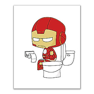 Iron Man Bathroom Photos- Set of 3 (8 inches x 10 inches) Tony Stark Poster Prints