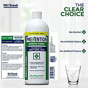 Prevention Daily Care Mouthwash - Gentle Hydrogen Peroxide Mouthwash Alcohol Free | 16 Oz. Soothing Mint Mouth Wash Liquid for Daily Oral Care, Bad Breath, and Teeth Whitening by PHS Brands