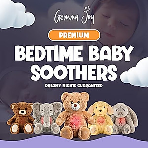 Gemma Joy Bedtime Baby Soothers for Sleep, Cry Activated Heartbeat Stuffed Animal for Baby, Newborn, Calming Light, Lullaby Music, White Noise, Shush and Mother’s Heartbeat - (Bear, Rechargeable)