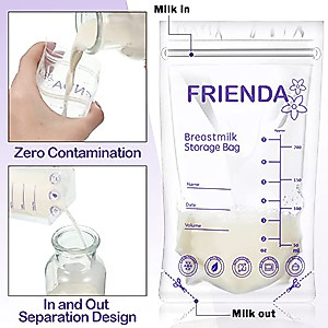 400 Count Breastmilk Storage Bags 7 oz Leak Proof Double Zipper Seal Breast Milk Storing Bags Self Standing Breast Milk Storage Bags for Breastfeeding Refrigerator or Freezer