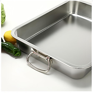 Generic Roasting Pan Stainless steel Roasting pan Turkey Roasting pan with grill Rectangular grill suitable for Turkey, roast chicken and ham (23.4x15.6x2.8in), Silver