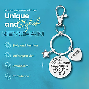 Sportybella Cheer Keychain, She Believed She Could So She Did Cheerleading Backpack Charm, Cheer Jewelry Gift for Cheerleaders and Cheer Teams