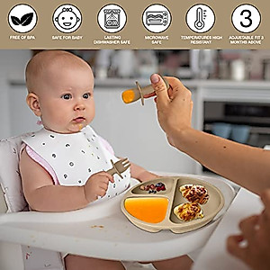 mutualproducts - Baby Feeding Set 10-Piece | Baby Led Weaning Utensils Set Includes Suction Bowl and Plate, Baby Spoon and Fork, Sippy Cup with Straw and Lid | Baby Feeding Supplies Set (B-Beige)