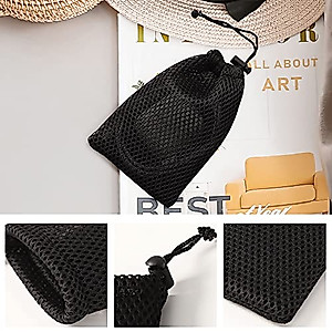 uxcell 3 Pcs Black Pouches, Drawstring Storage Bag, Thick Nylon Mesh Pouch Small Storage Bag
