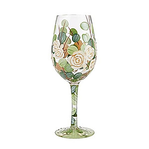 Enesco Designs by Lolita Bouquet in Bloom Floral Hand-Painted Artisan Wine Glass, 15 Ounce, Multicolor