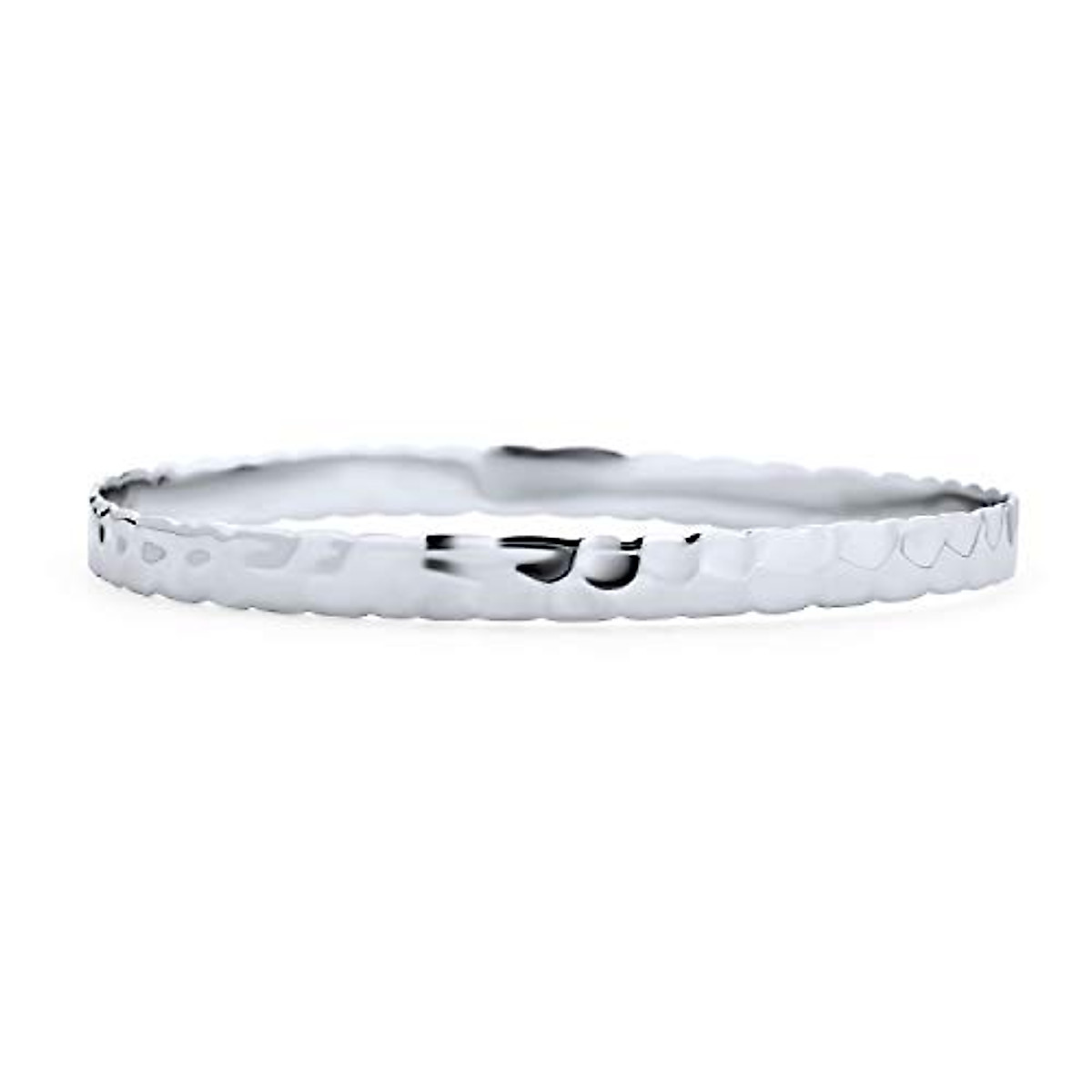 Bling Jewelry Personalize Medium Textured Stackable Hammered Bangle For Women Teens Matte .925 Sterling Silver Custom Engraved